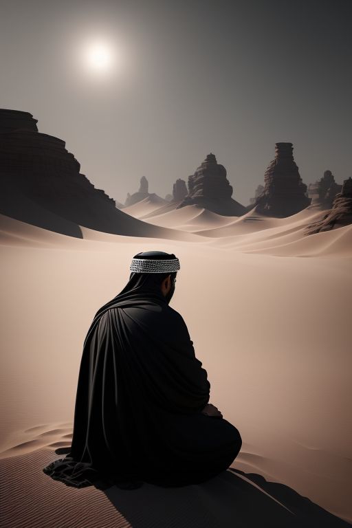 unique-finch378: muslim in desert praying salah, blacked out face