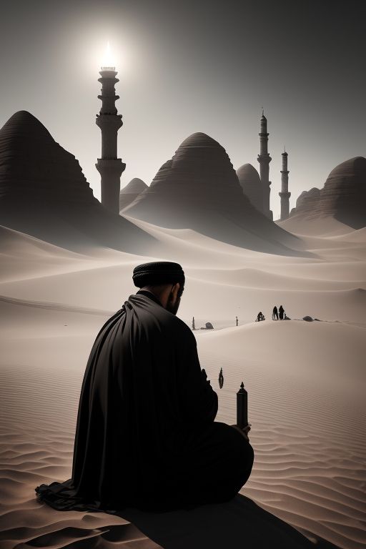 unique-finch378: muslim in desert praying salah, blacked out face