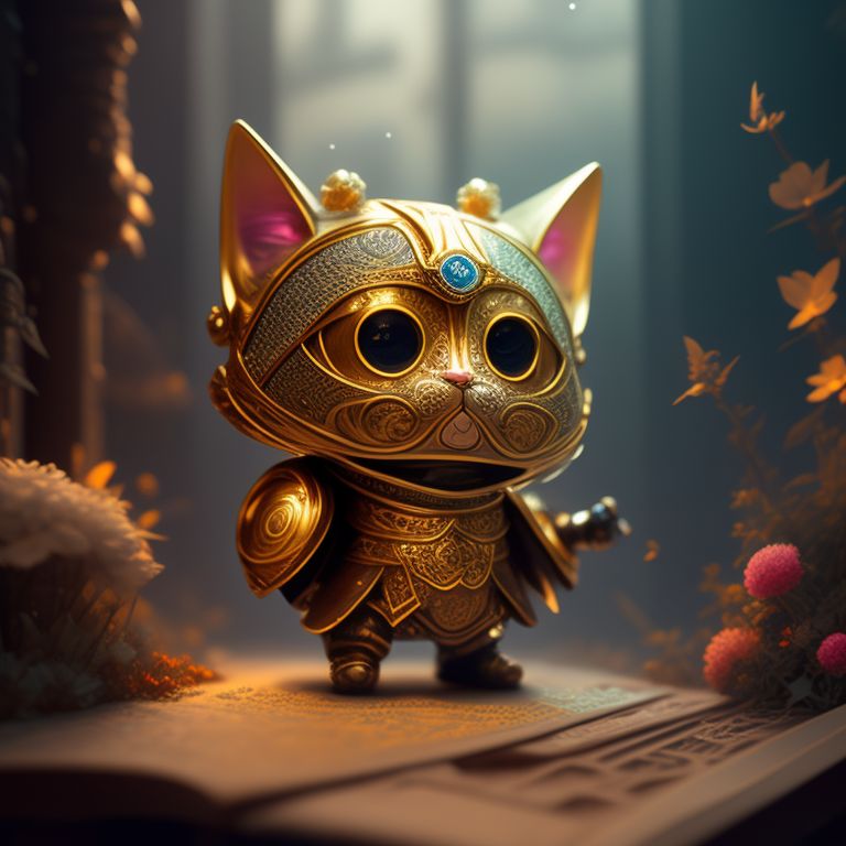 serene-owl4: 3D Golden Diamon Cute Cat Knight Ninja,showcasing the full ...