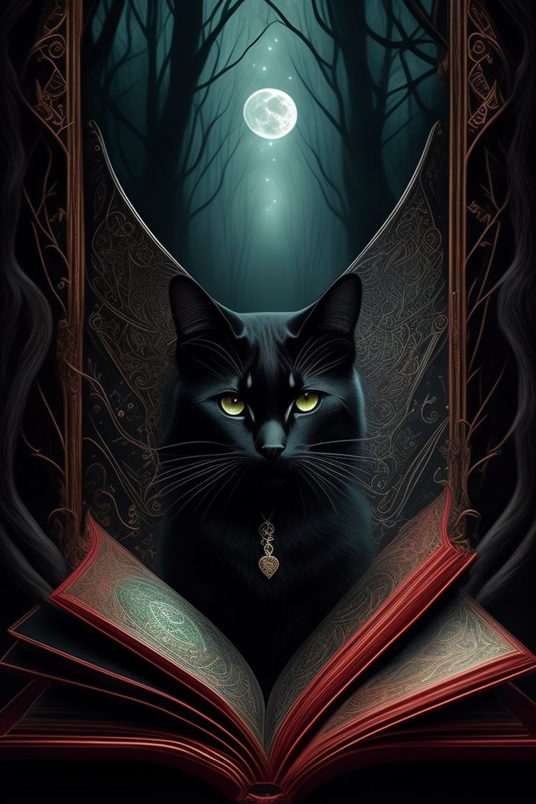 dead-manatee675: black cat sits on magical book of shadows, red green ...