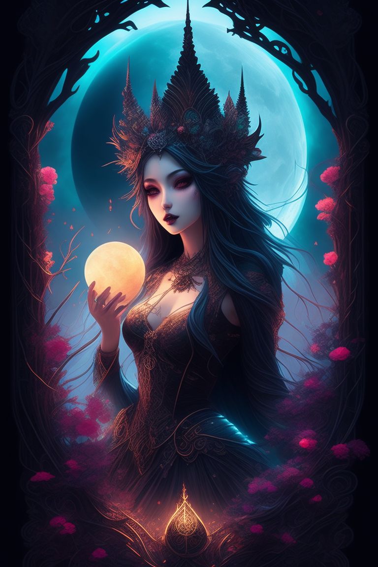 dreary-wren426: beautiful moon goddess, gothic style, forest sence ...