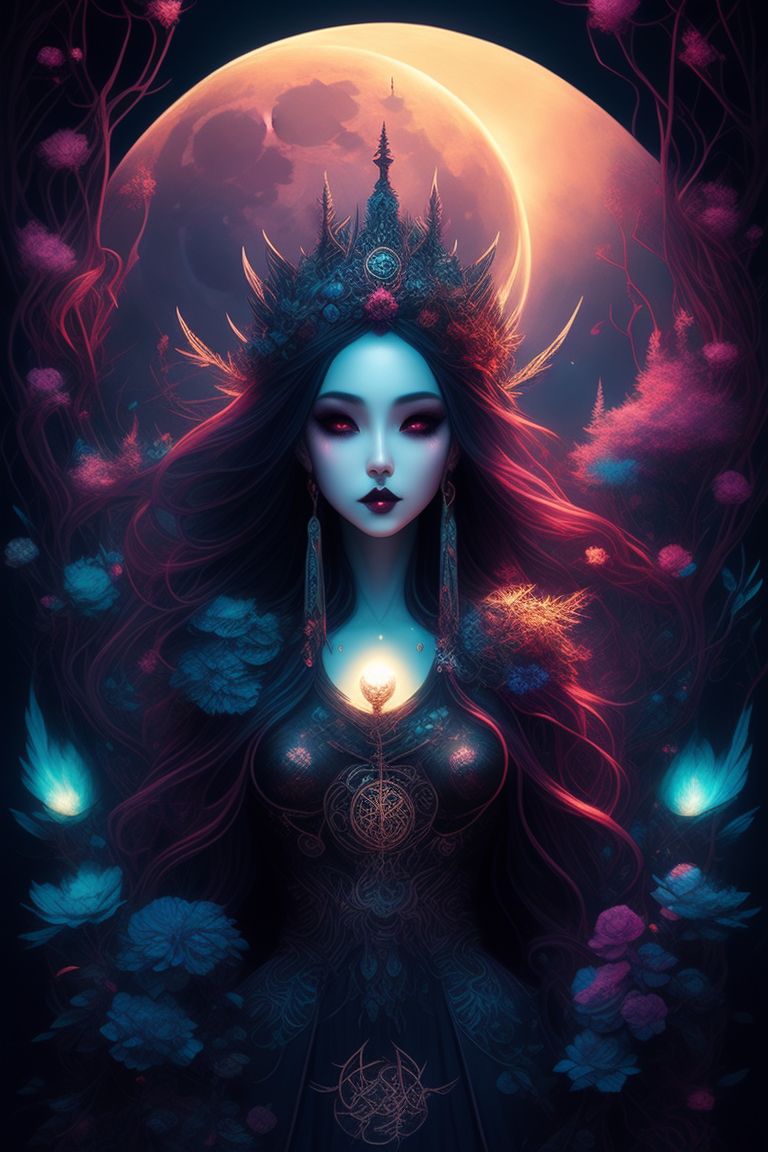 dreary-wren426: beautiful moon goddess, gothic style, forest sence ...
