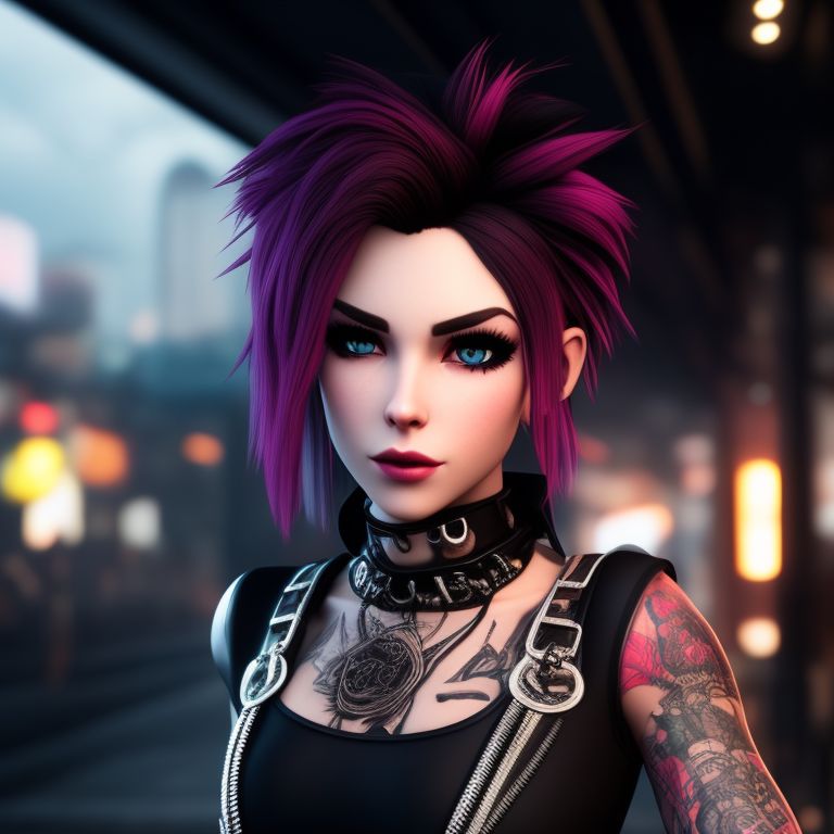 flashy-sheep361: full body 3d render, beautiful petite woman with punk ...