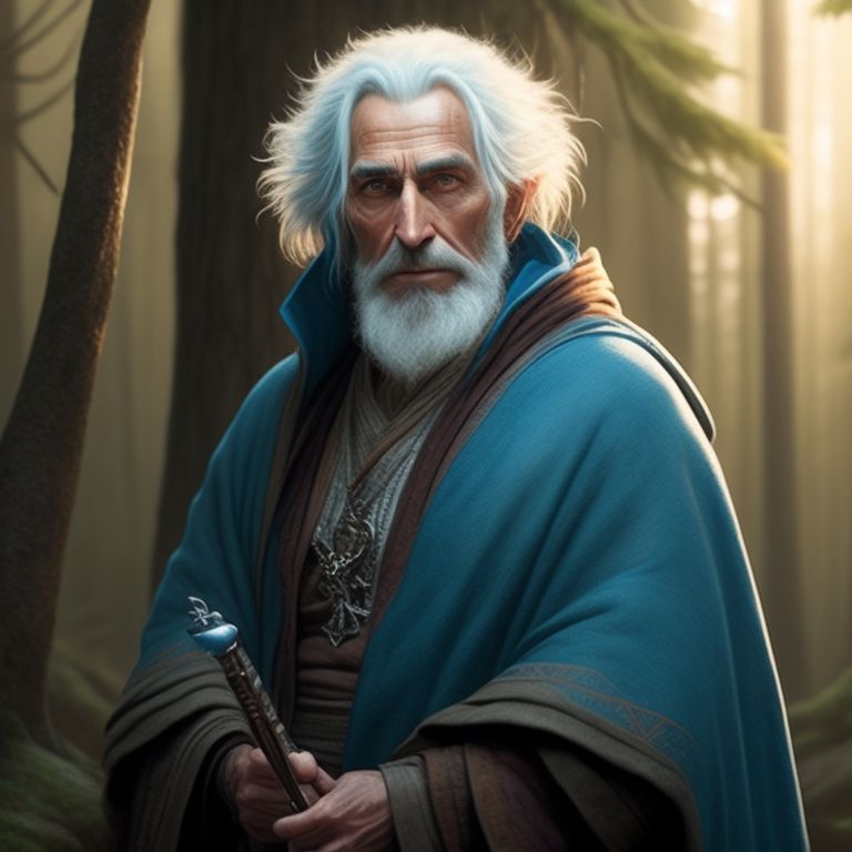 miquaight: A detailed portrait of a gruff old, skinny, blue haired man ...