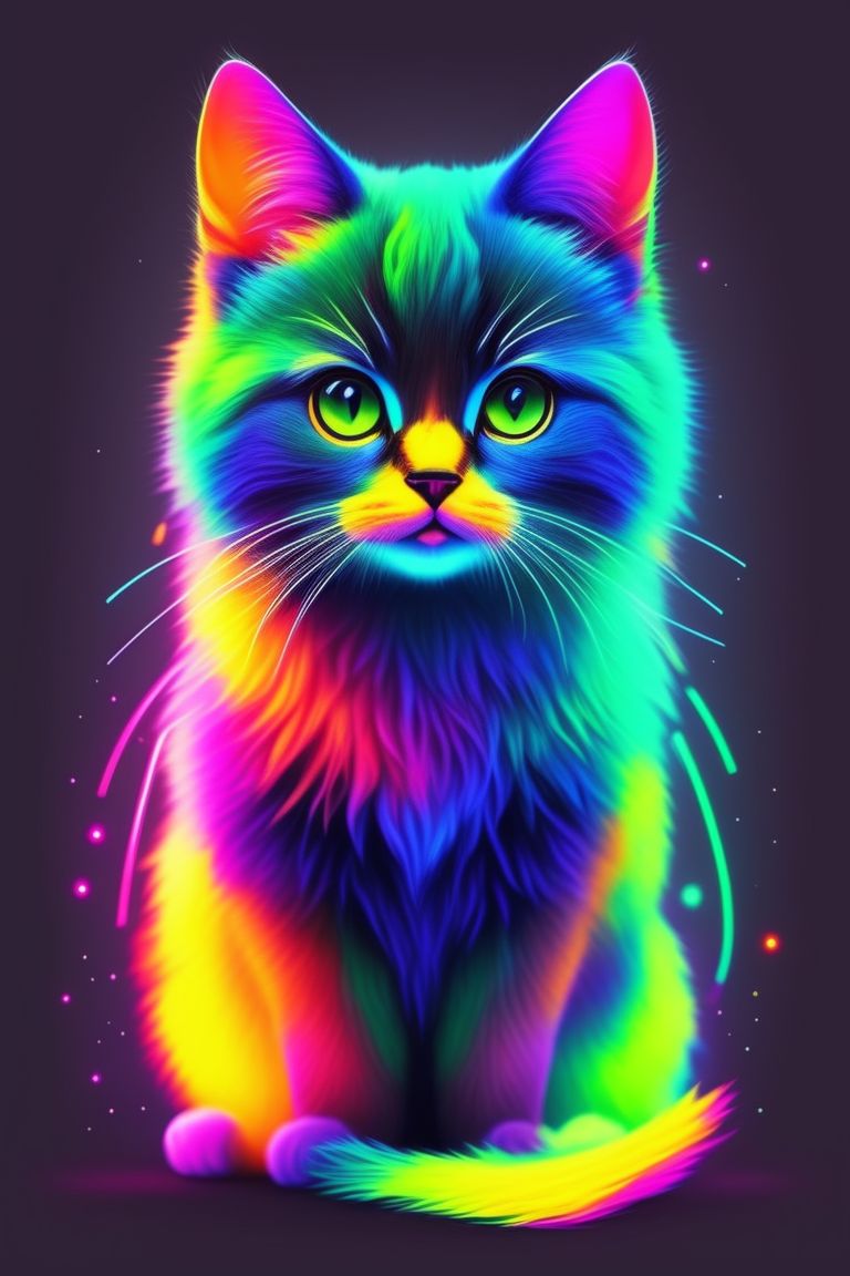 giving-mouse381: super cute cat, with neon lights and vibrant colors ...