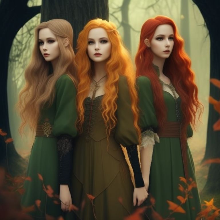 uniform-swan398: three young witches, blond, dark brown, red standing ...