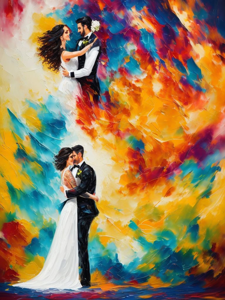 young couple in love getting married, the man dressed in a black suit ...