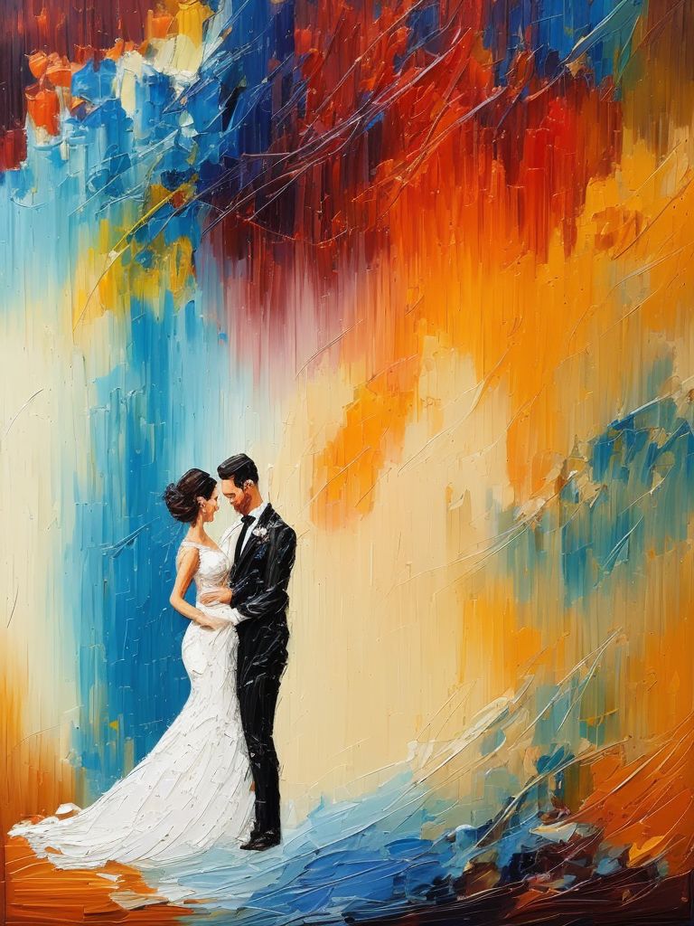 young couple in love getting married, the man dressed in a black suit ...