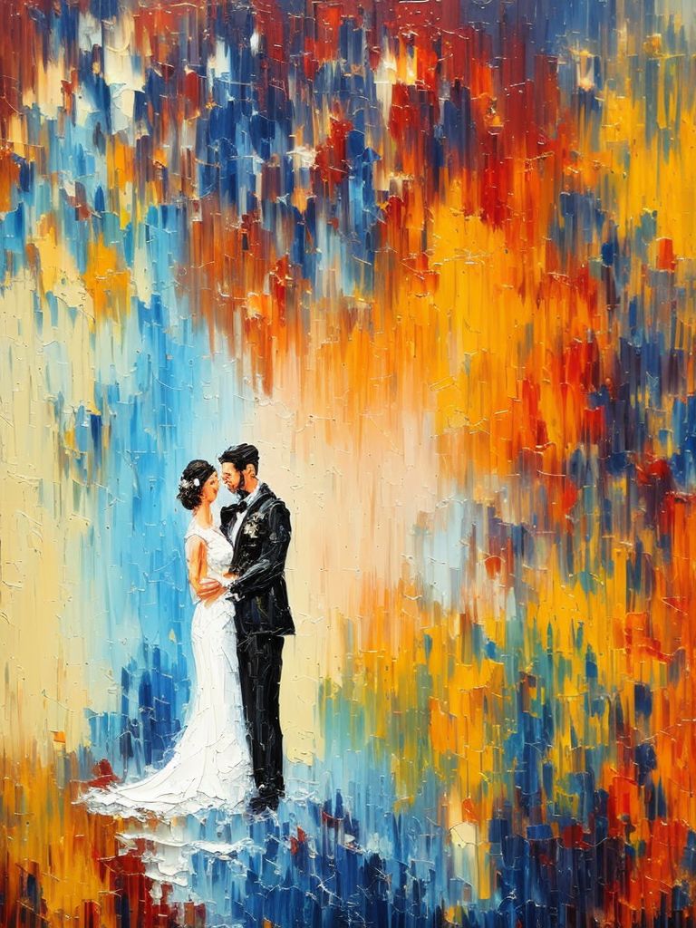 young couple in love getting married, the man dressed in a black suit ...