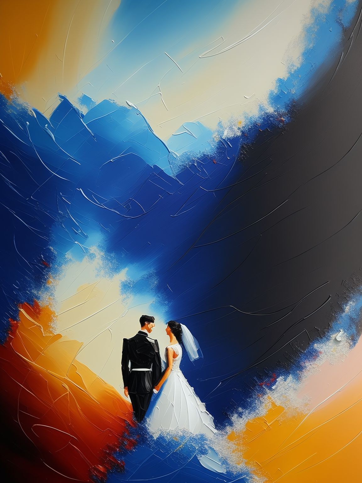 young couple in love getting married in the distance, the man dressed ...