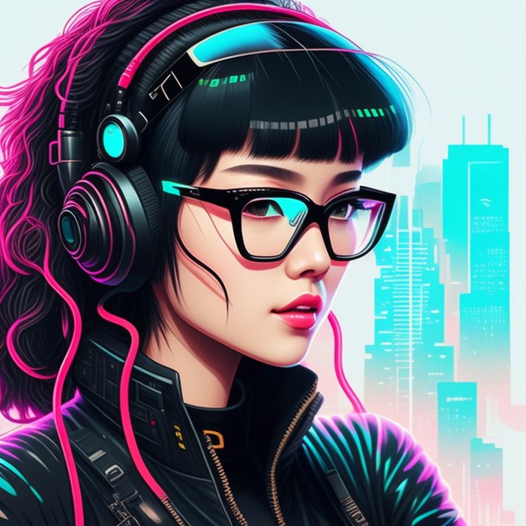 Mama_Mi_725: cyberpunk girl, black curly mid-long hair, round Asian ...