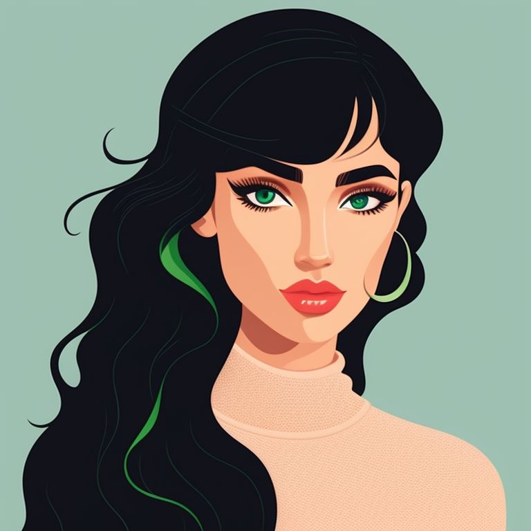 dimpled-bat890: simple, Minimalist, woman with long black curly hair ...