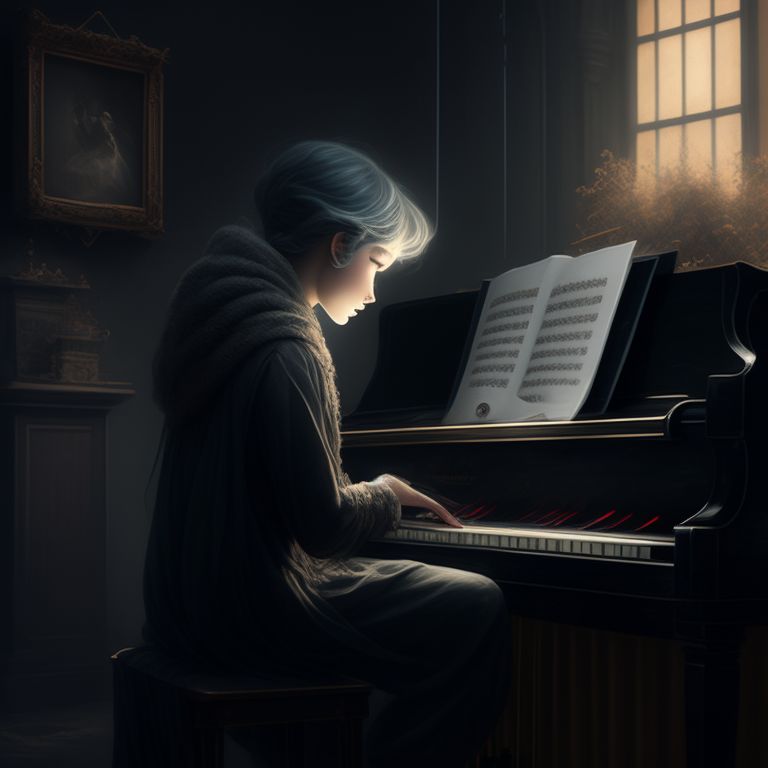 Sad Anime Girl Playing Piano