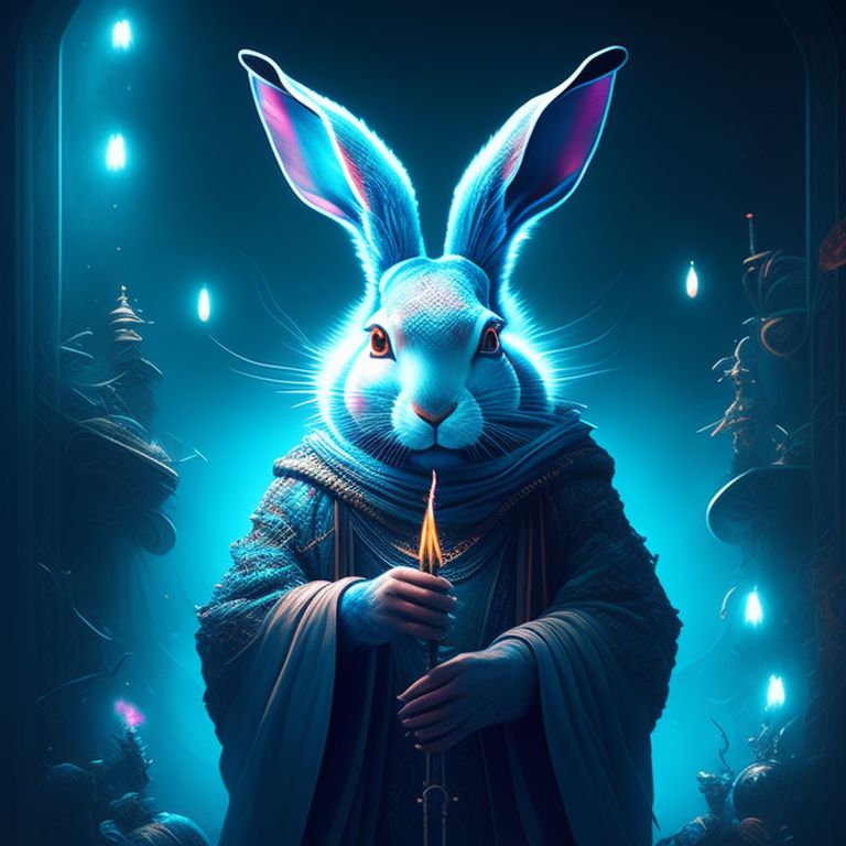 able-mink85: Hare Wizard, Casting a spell that looks like a blue ghost