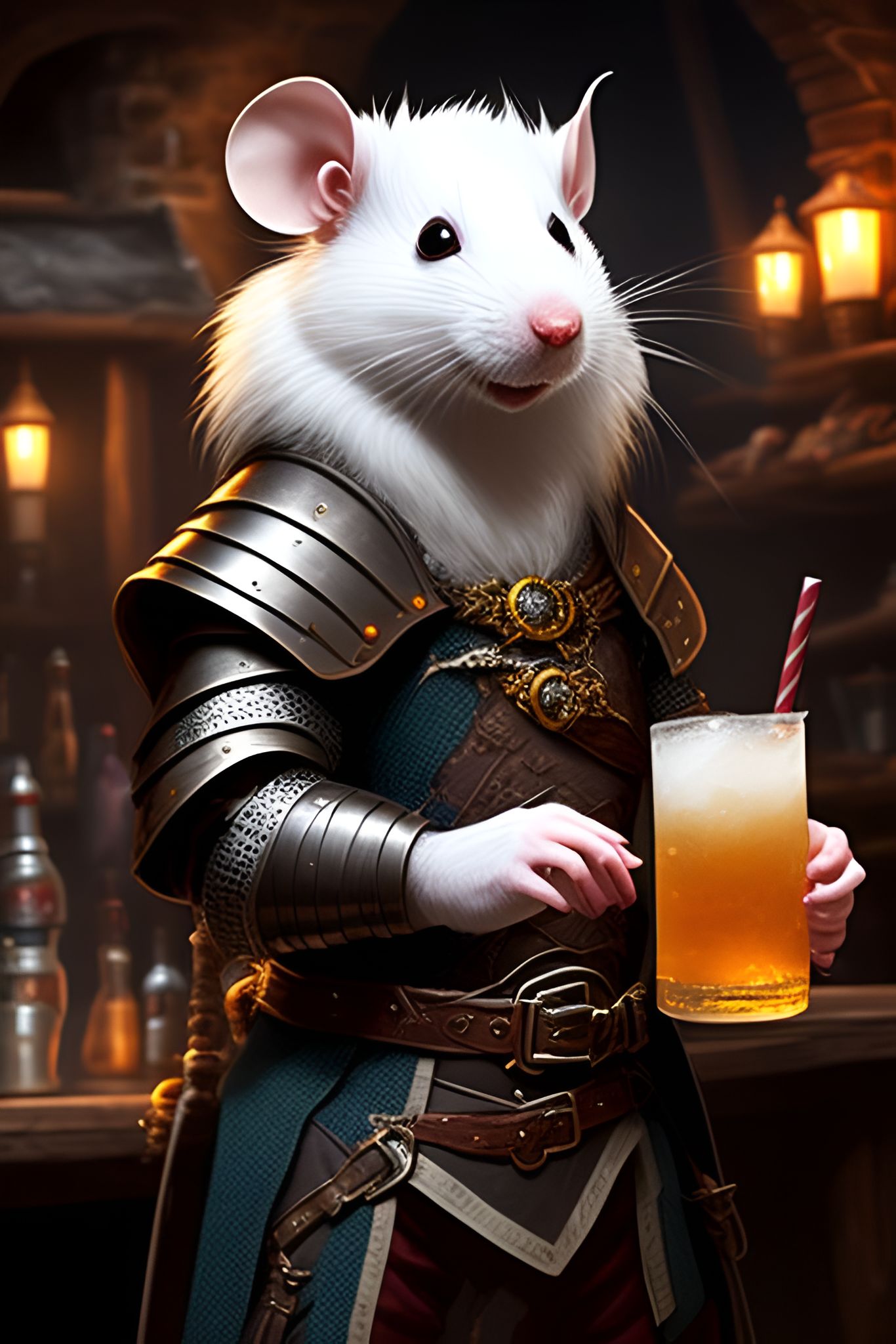 TonyStorm: anthropomorphic white rat at a tavern looking at the camera ...