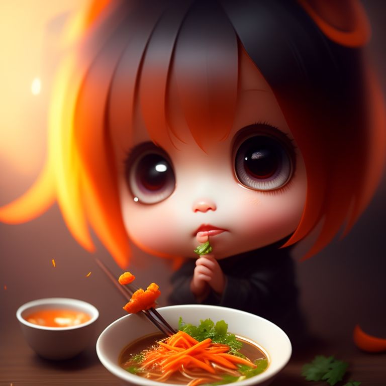 bony-manatee766: A cute carrot eating a bowl of pho
