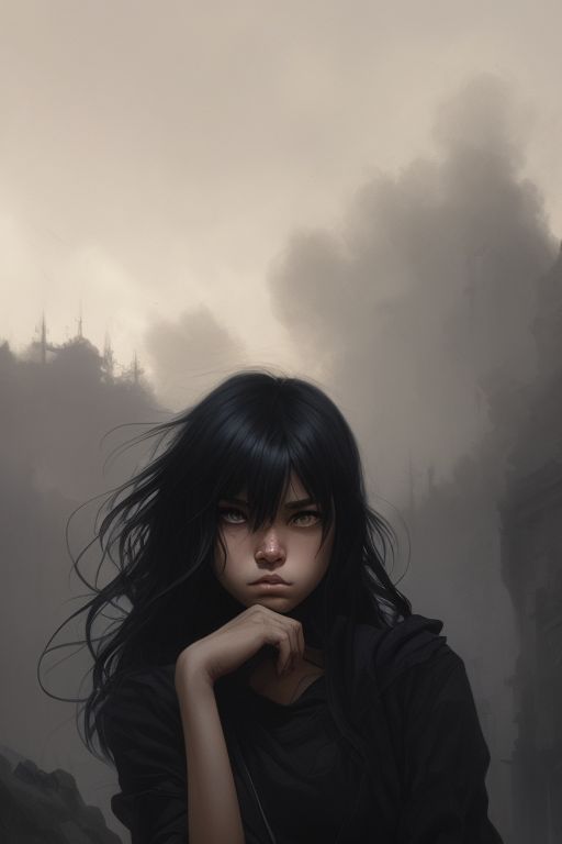 Sad Teenage Girl With Black Hair