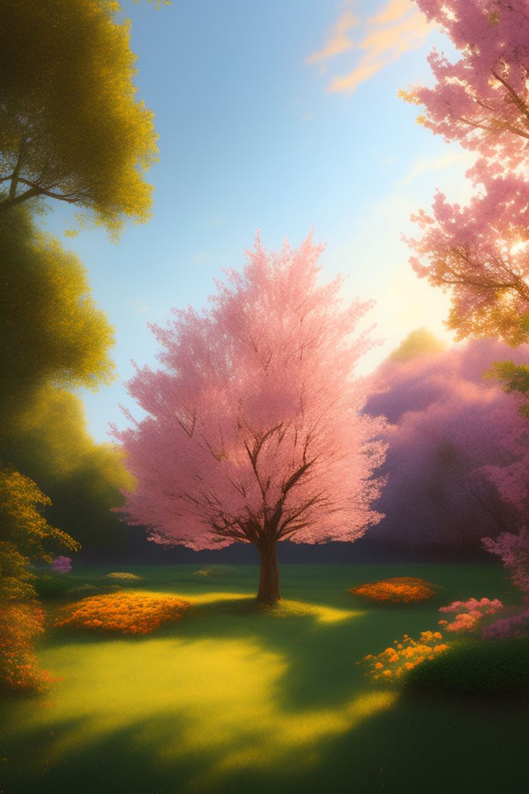 rosy-lark352: one garden and in center of garden one tree with many ...