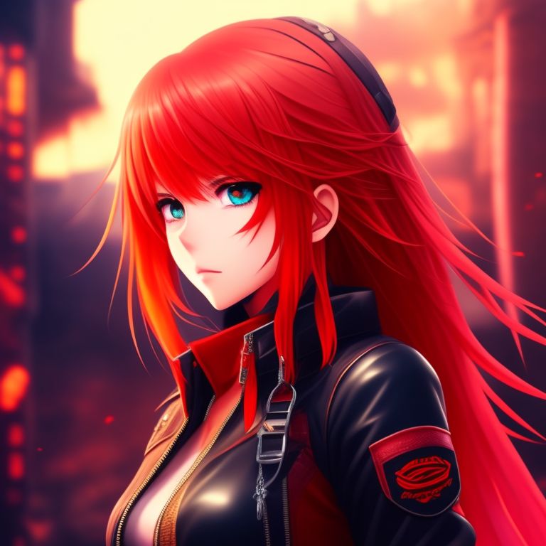 Anime Girl With Red Hair And Blue Eyes