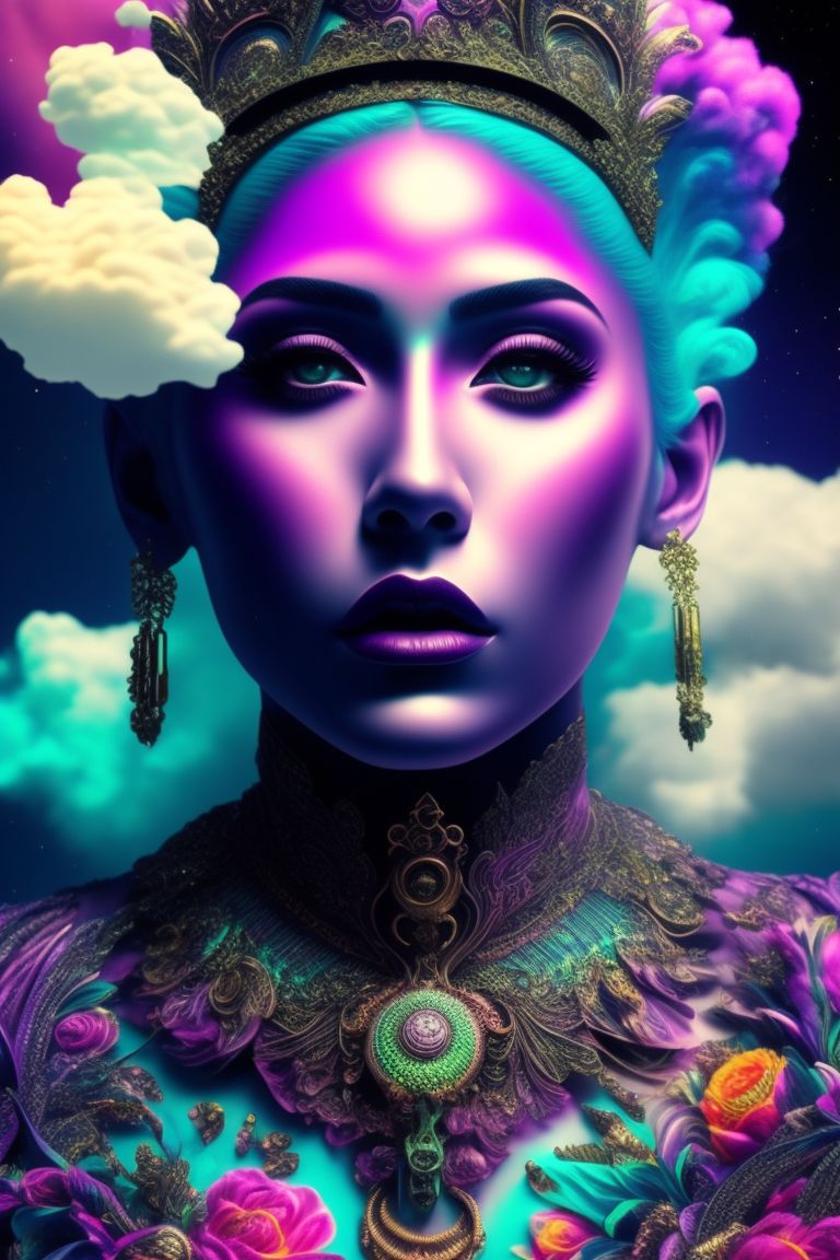 aware-elk618: Neon queen on cosmic stage