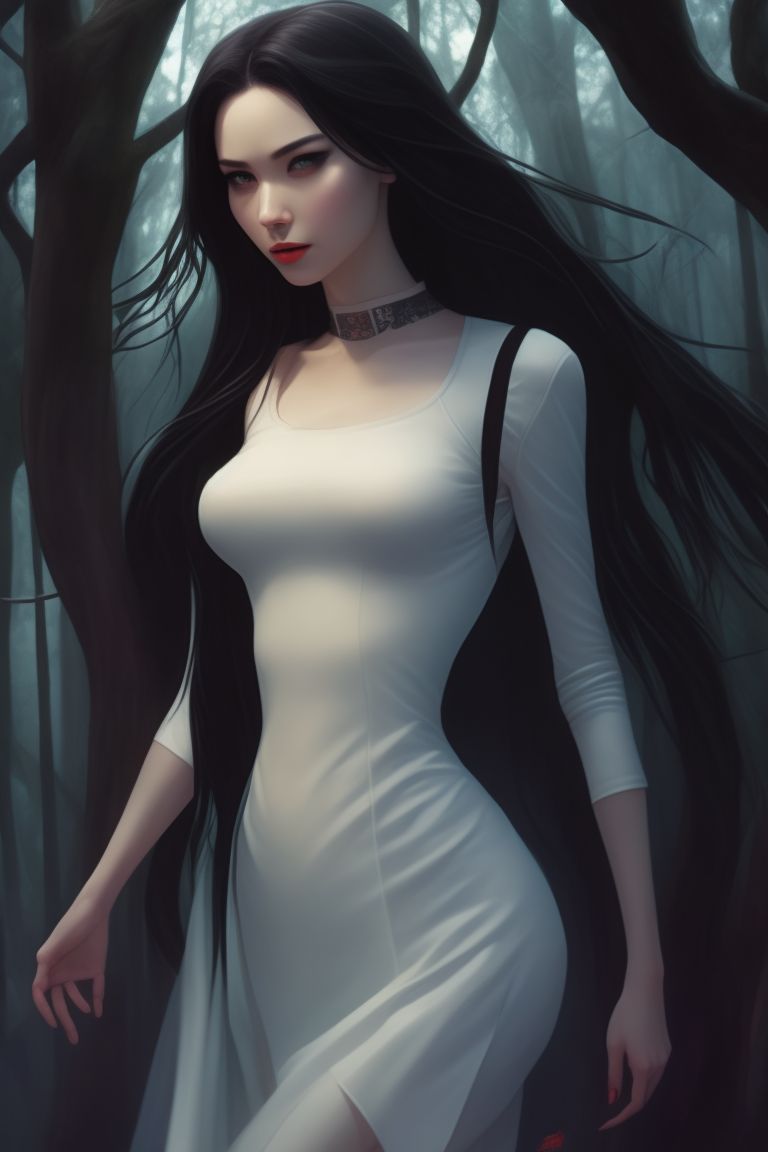 Merematrix: (((very thin, pale))) ((demonic woman)) in woods at night ...