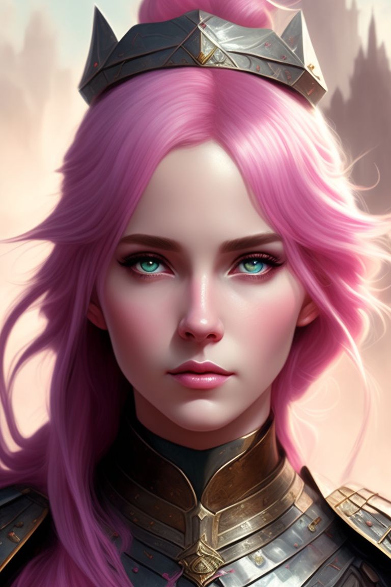 aware-spider208: elf, pastel pink, bangs, pink hair, flowy dress, armor ...