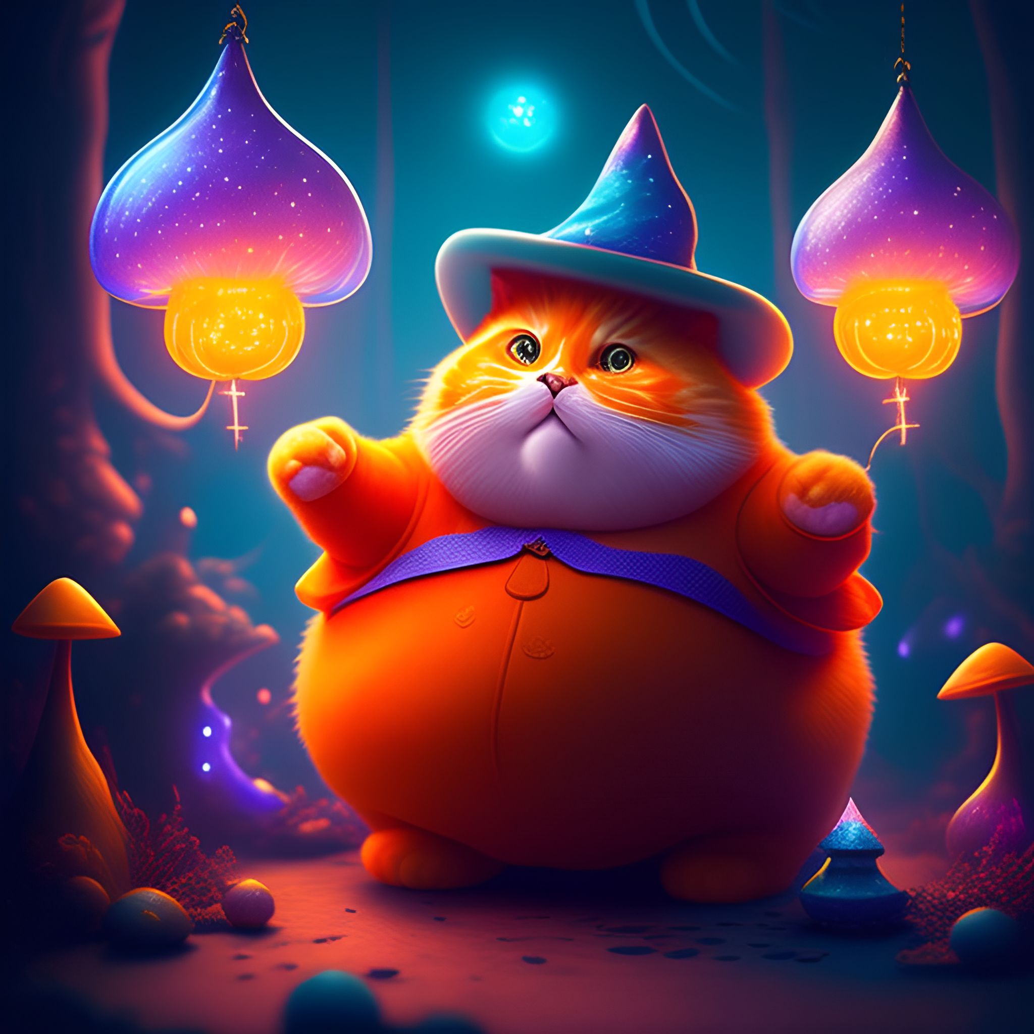 same-eland518: 3d wizard obese orange cat conjures a spell in boots, funny