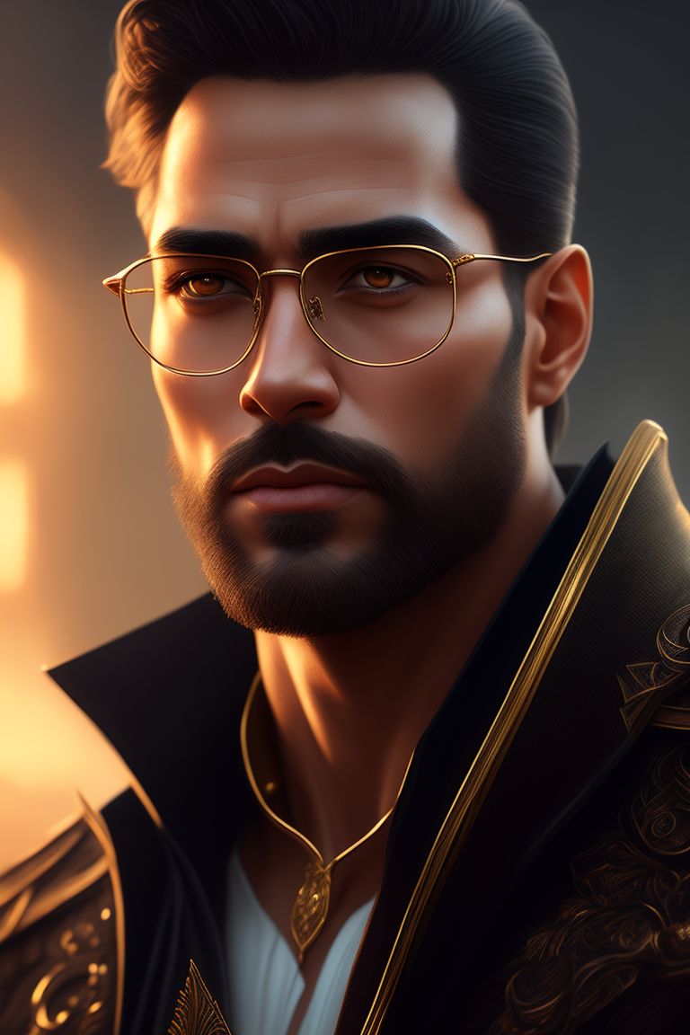 frail-okapi92: Handsome Hunk Mage with eyeglasses portrait