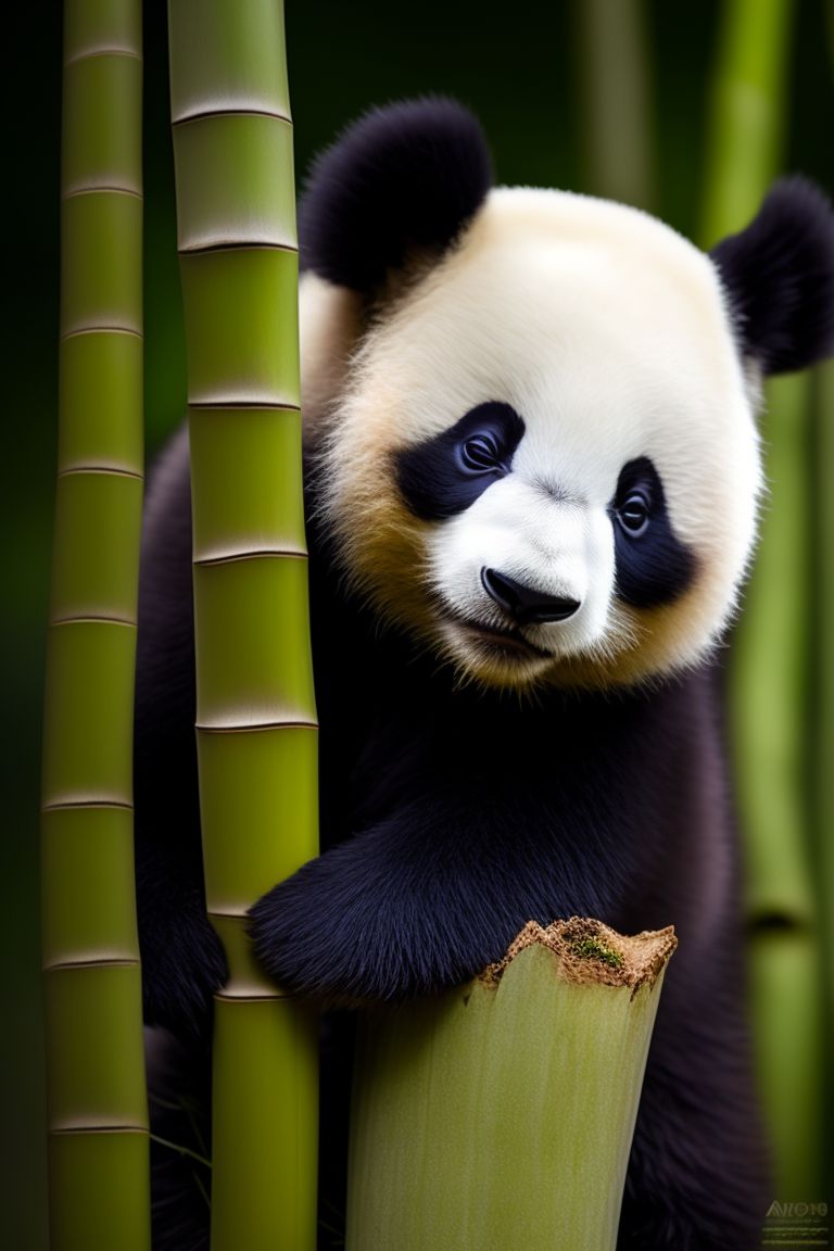 tamir79: A baby panda nibbles on bamboo