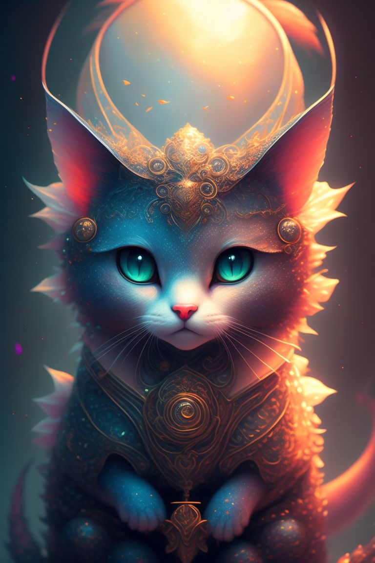 kiber203: heraldic chibi kawaii baby dragon cat, key visual Naoto ...