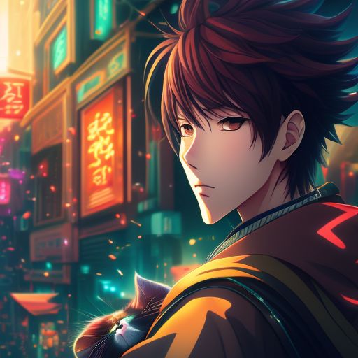 Aiki: Anime man with his calico cat