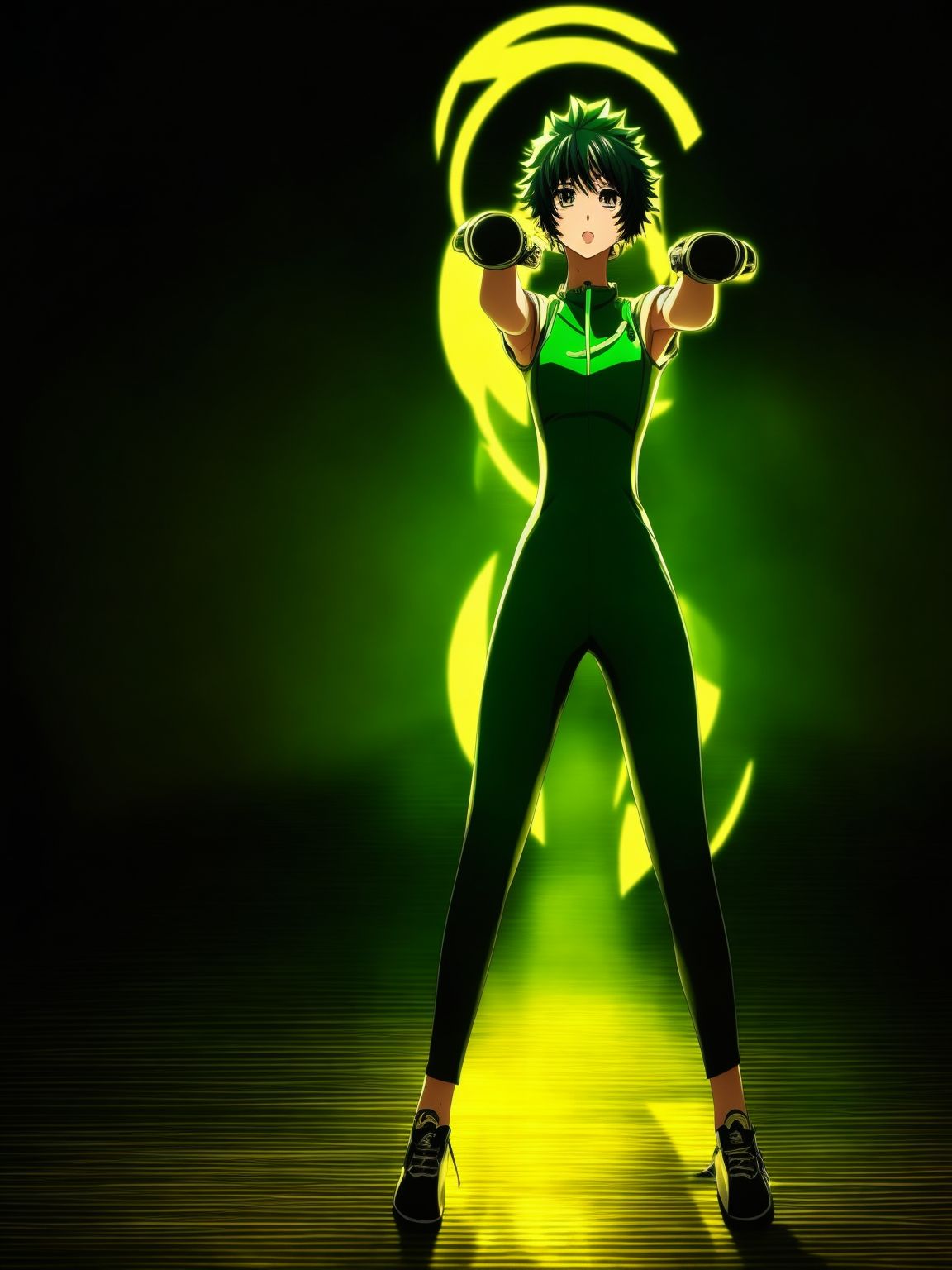 Anime Girl With Green Hair And Yellow Eyes