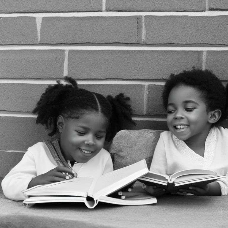 Children Reading Books Black And White