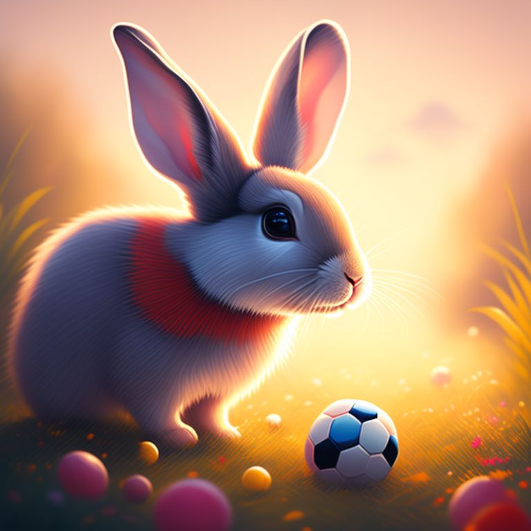 neko_art: Cute rabbit playing football