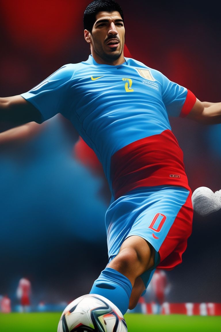 ornery-dove140: Luis Suarez in a light blue shirt kicking a soccer ball ...