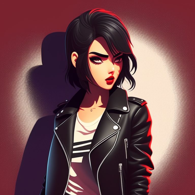 Leather Jacket Cartoon Girl