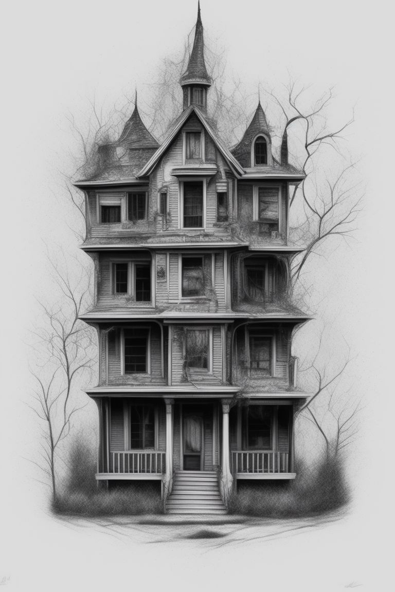 Haunted House Pencil Drawing
