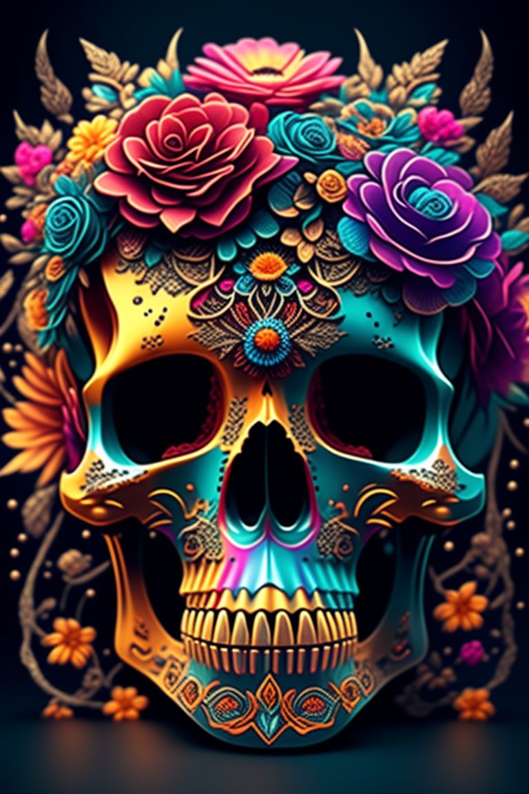 Borderless: Mexican skull, (((Full Body view))), Front view, Looking at ...