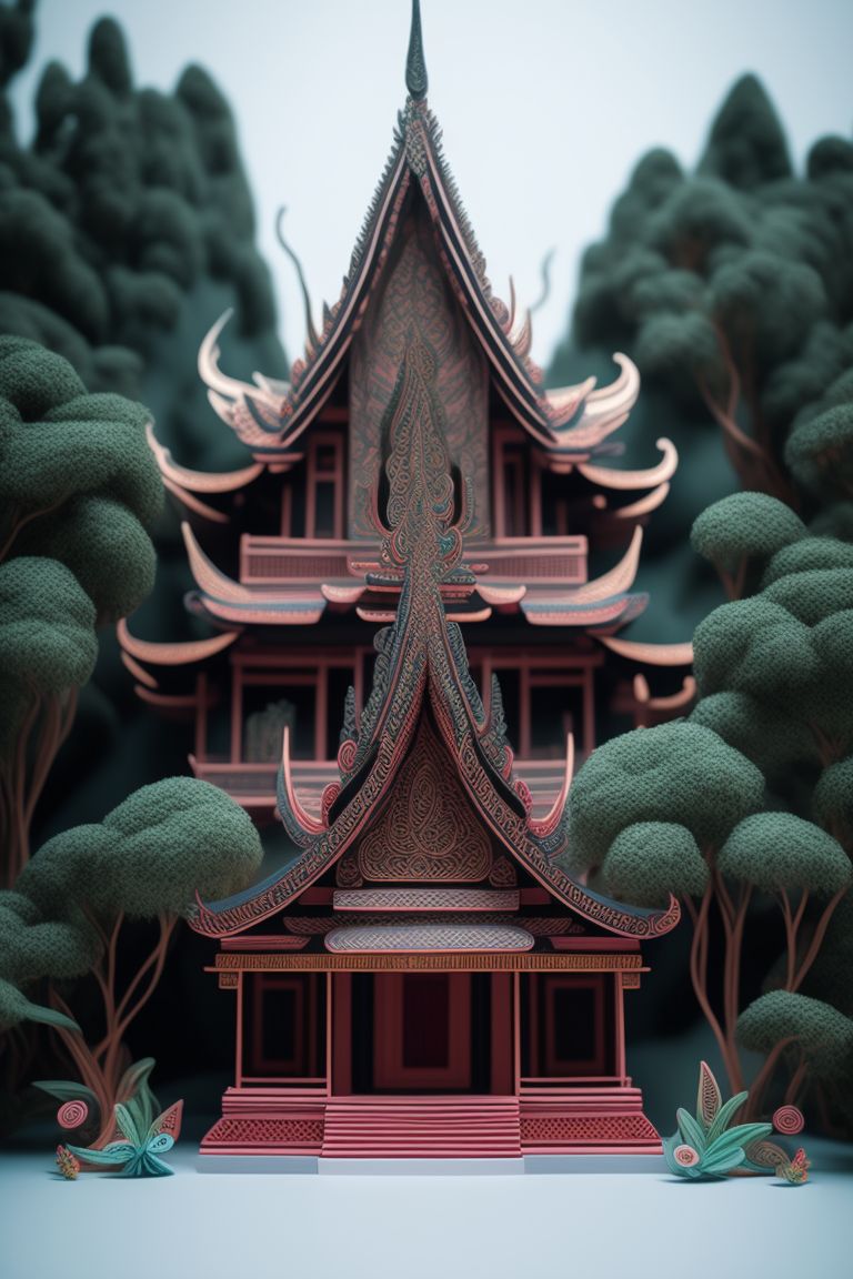 Fedoraxsa: realistic paper sculpture of ancient thai temple style house ...