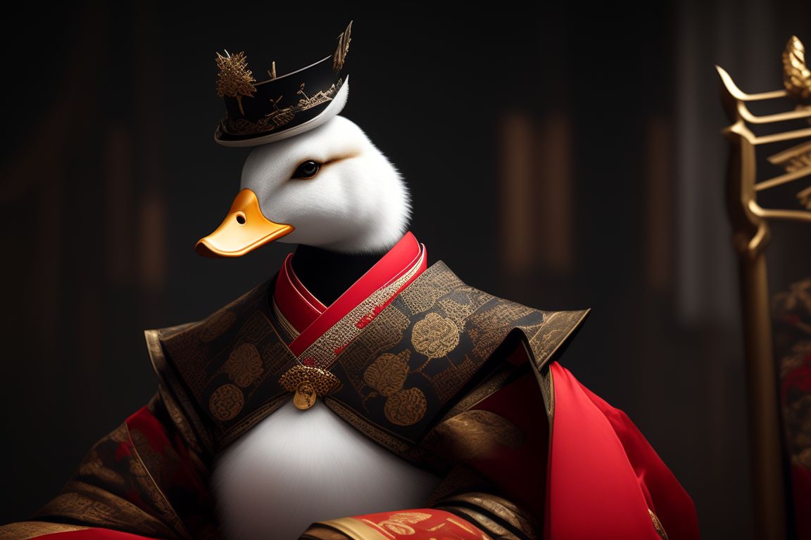 envious-dove38: anthropomorphic duck wearing traditional daimyo ...