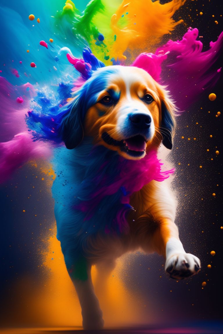 moral-turtle525: a dog running in the skies colorful splash of paint on ...