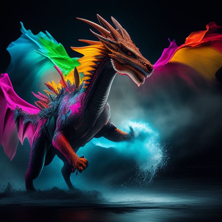 moral-turtle525: a dragon running in the skies colorful splash of paint ...