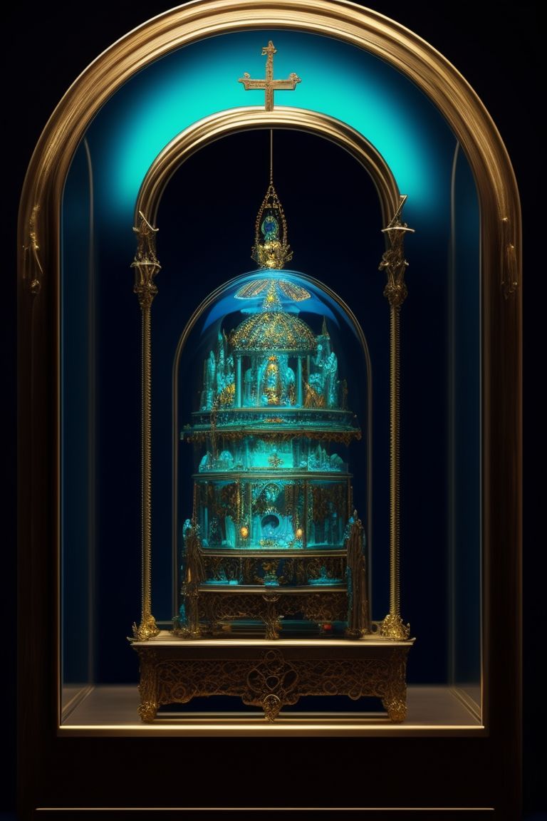 juicy-wasp108: holy catholic reliquary containing a neon blue frog