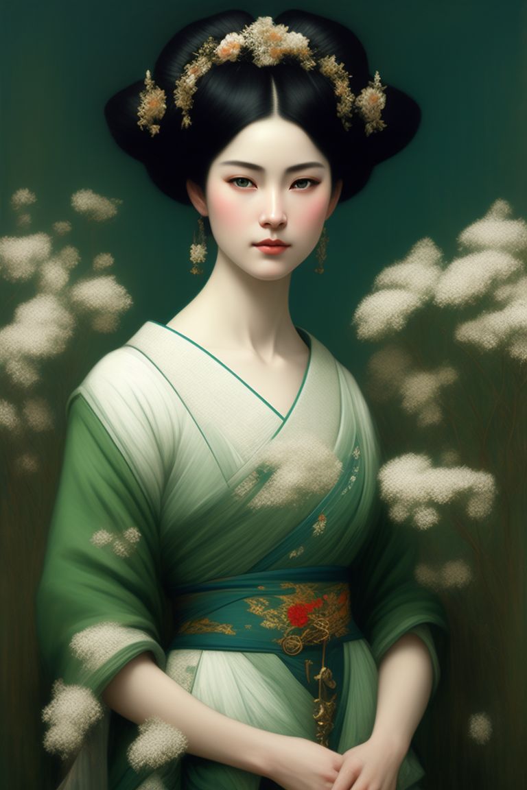 cedromyl: a beauty geisha, costumes in shades of green, natural blue ...