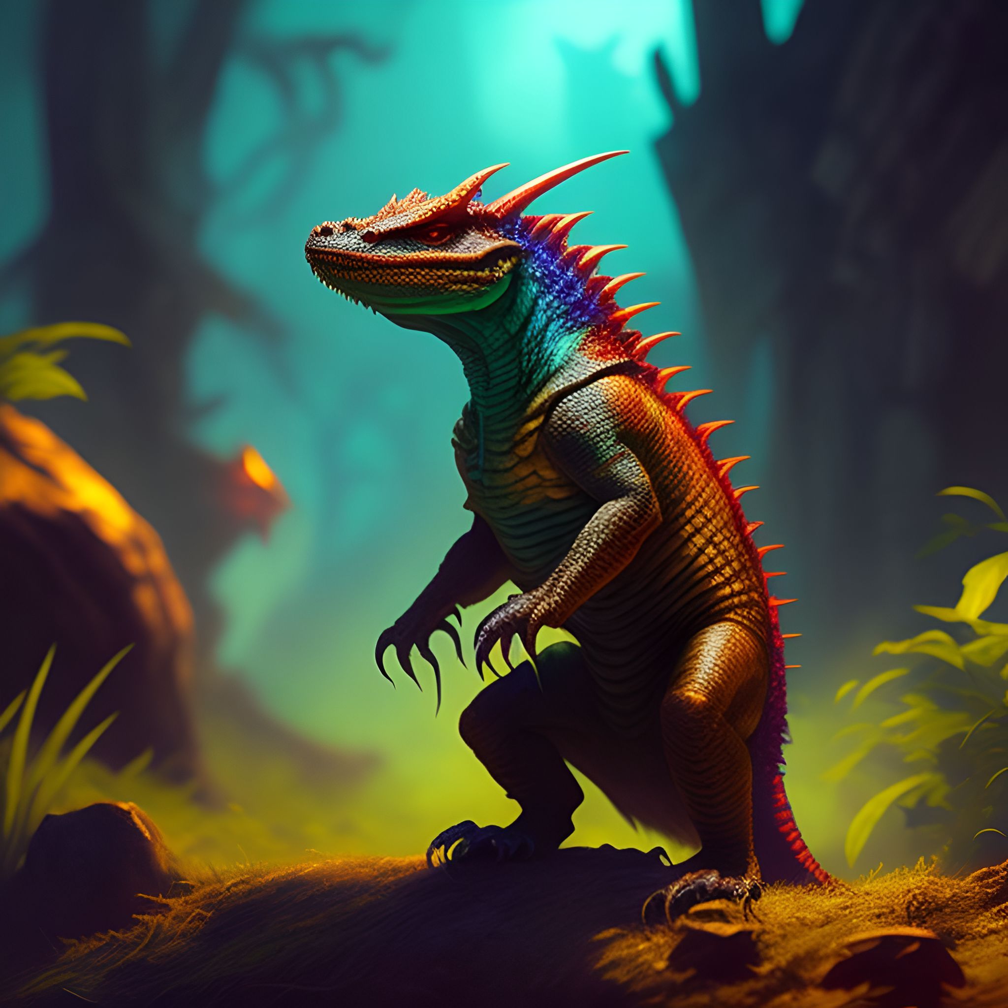 gloomy-weasel24: small reptilian monster with (barbed tail). (((farm ...