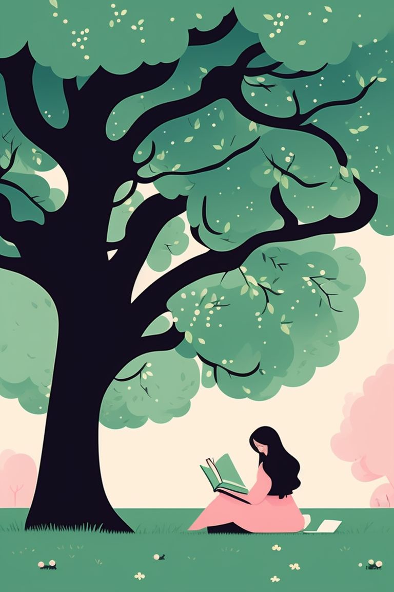 Girl Reading A Book Under A Tree