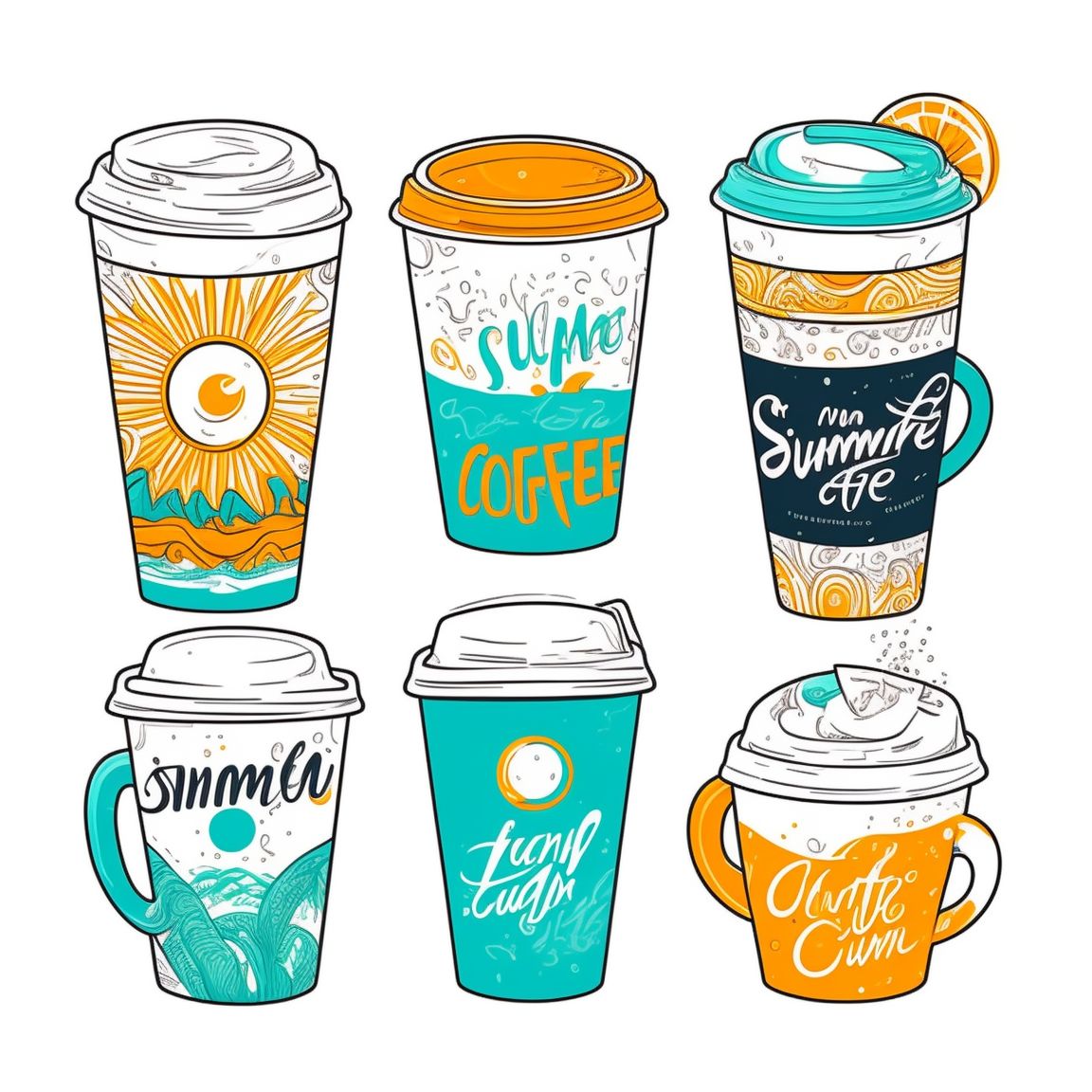 meek-rook289: Summer sun beach vacation coffee cups , vibrant colors -shirt