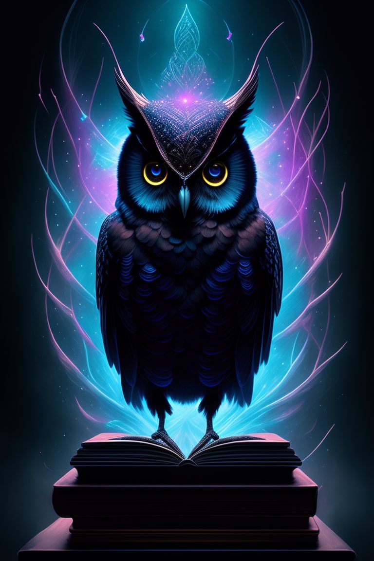 dead-manatee675: witchy owl stand on magical book of shadows, glow neon ...