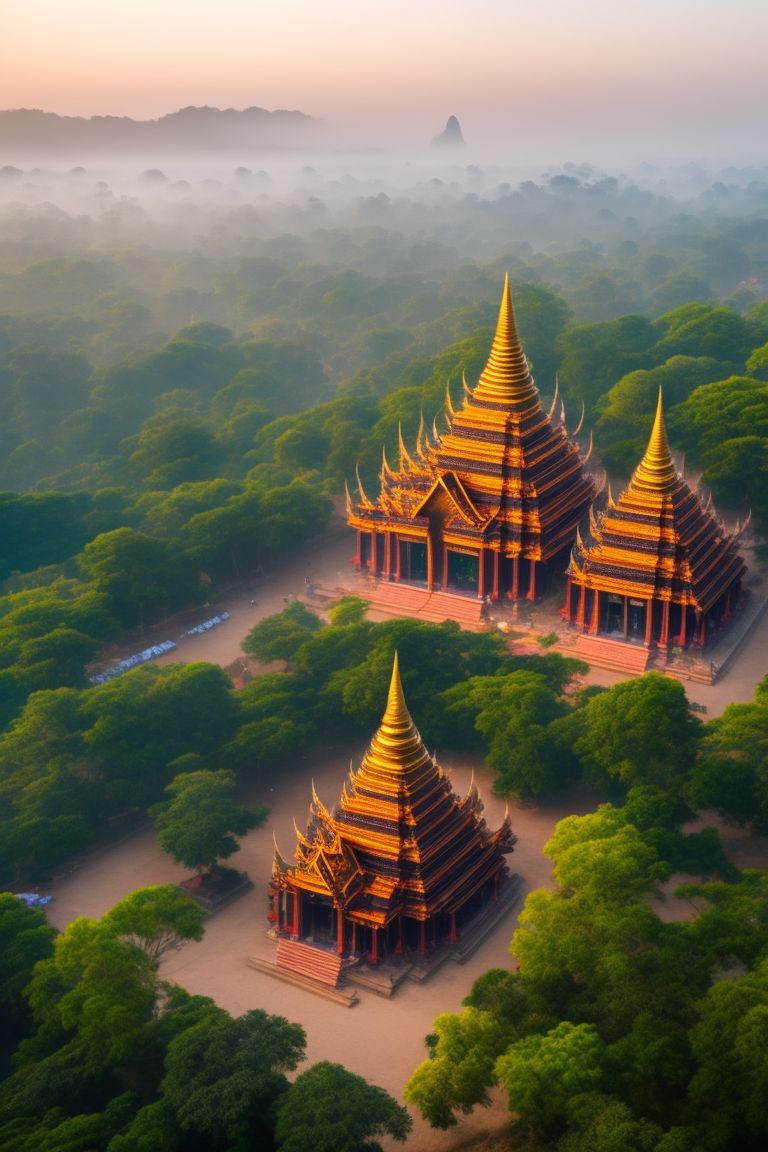 meek-heron360: The ancient Thai temple rises majestically from the mist ...