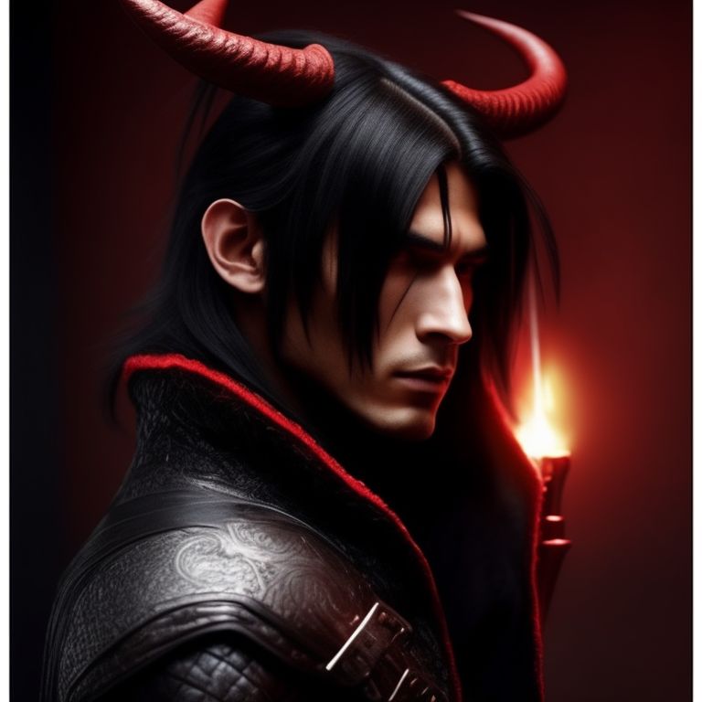 speedy-finch694: Male tiefling warlock. Red skin, black long hair, with ...